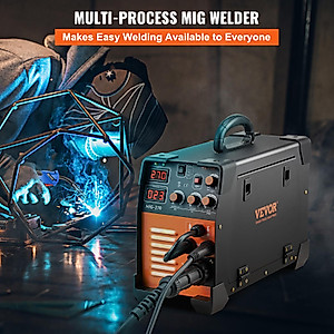 VEVOR MIG Welder, 3 in 1 270 Amp Welding Machine, 110 220V MIG TIG Arc Welder, Portable TIG Welder Lift ARC Welder with IGBT DC Inverter, LCD Digital Display, Welder Torch and Welding Wire