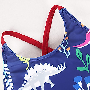 MODNTOGA Baby Girl Dinosaur Swimsuit Sleeveless Striped Swimwear Toddler Kids Dino Bathing Suit Bikini One Piece Beachwear (Dinosaur, 4-5T)