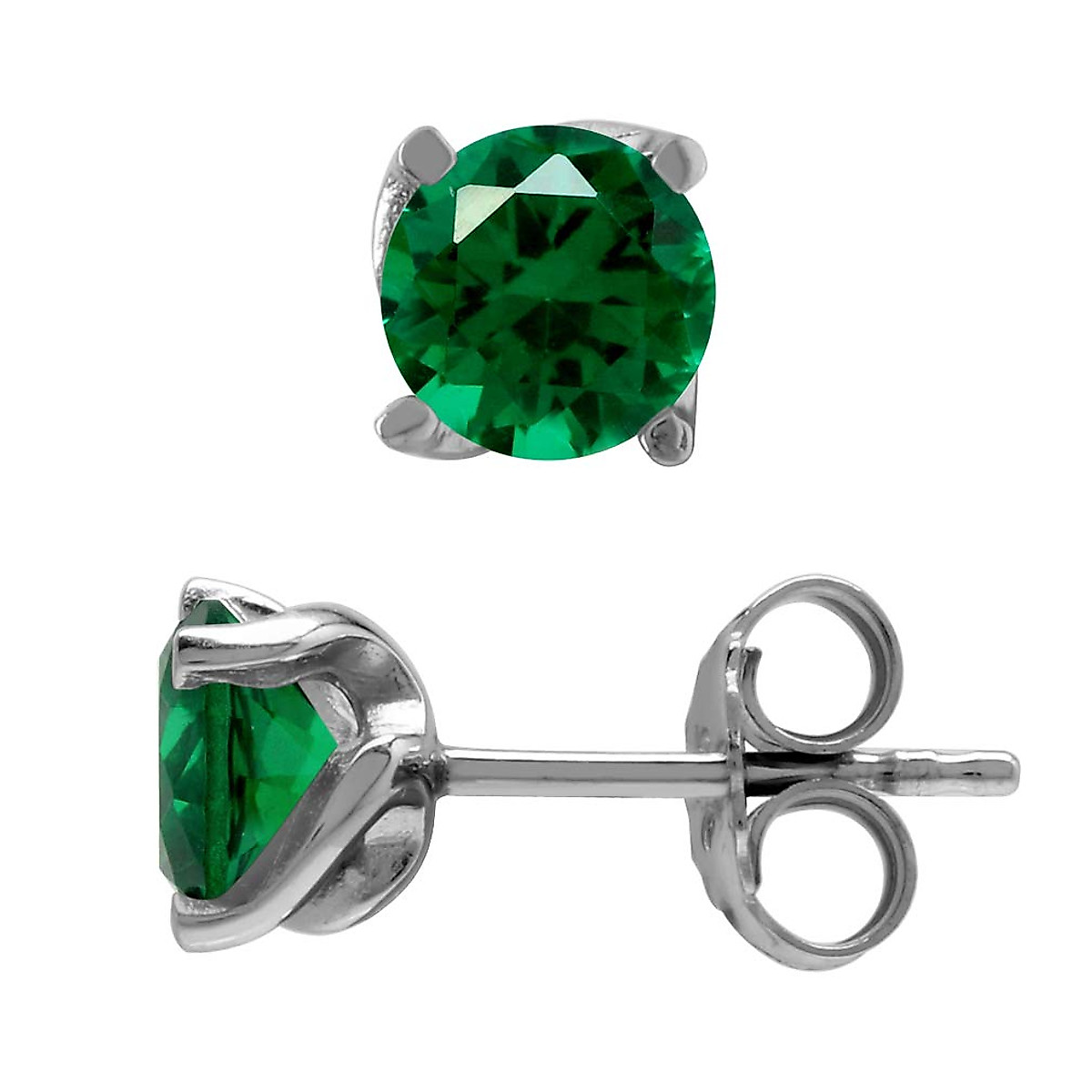 Silvershake 1.5 Ct 6MM Created Nano Green Emerald Gemstone 925 Sterling Silver Stud Earrings