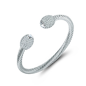 Barzel 18K Gold Plated Crystal Cable Bangle Bracelet For Women - Cuff Bangle Bracelet (Silver)
