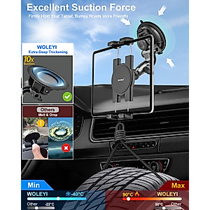 woleyi Car Tablet Holder Windshield - [95mm Strongest Suction Cup] Window Dashboard Car Tablet Mount for Trucks/Vehicles with 1/4'' Screw Tip, for 4.7-13" iPad Pro Air Mini, Galaxy Tab, iPhone, Camera