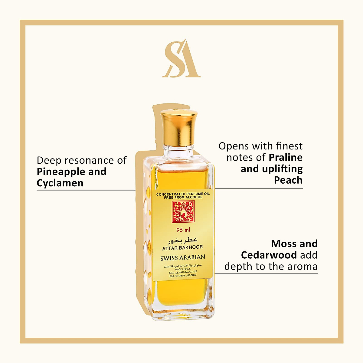 Swiss Arabian Attar Bakhoor - Luxury Products from Dubai - Long Lasting Personal Perfume Oil - A Seductive, Exceptionally Made, Signature Fragrance - The Luxurious Scent of Arabia - 3.2 oz