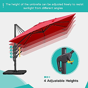 Sunnyglade 10x10Ft Cantilever Patio Umbrella Square Deluxe Offset Umbrella 360°Rotation & Integrated Tilting System Heavy Duty Patio Hanging Umbrella for Market Garden Deck Pool Backyard Patio (Red)