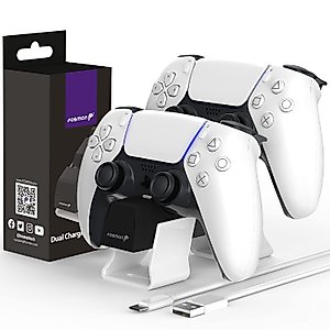 Fosmon Dual 2 Charger Station Compatible with Sony-PS5-Playstation 5 Dualsense Controllers, (Place and Charge) 3 Hours Fast Charging Dock with Intelligent Chip Overcurrent Over-Heating Protection