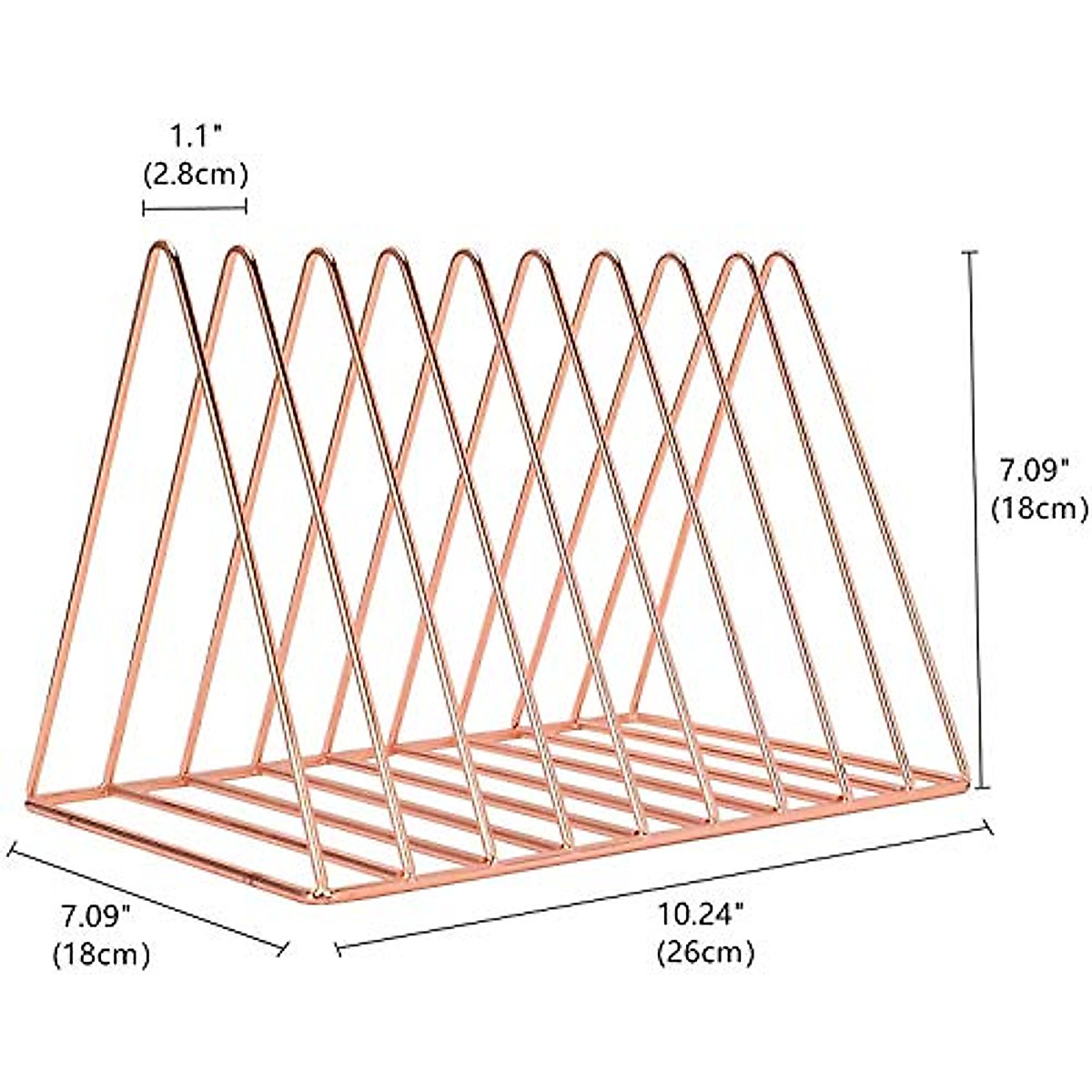 PENNGKE 2 Pcs Magazine Holder,Newspapers Holder,Letters Storage,Desktop File Sorter Organizer Triangle Bookshelf Decor Home Office,Rose Gold