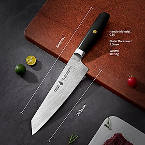 Mojave Outdoor 8 Inch Damascus Chef Knife Japanese T-CO 69 Layers Damascus Steel Blade Kitchen Cooking Kiritsuke Knives Raven Series RE0801T