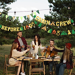 Camp Bachelorette Decorations, Pre-assembled Cabin Crew Before I Do Banner, Gold Green Bachelorette Party Decor for Bride, Camping Party Decorations With Pennant Flags Garland