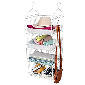 Tu-Pa Large 4 Tier Hanging Closet Organizer, Closet Organizers and Storage, Fruit Basket, Closet Organizer System, 4 Wide Metal Wire Bins, 2 Hangers and 4 S Hooks, Heavy Duty, No Assembly Required