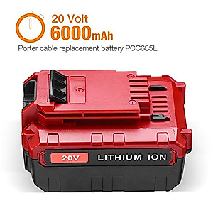 6000mAh PCC685L Lithium Ion Battery Compatible with Porter Cable 20V Battery for PCC685L PCC680L PCC682L PCC685LP with PCC692L Charger for Porter Cable 20V Battery PCC692L PCC680L PCC681L PCC685L