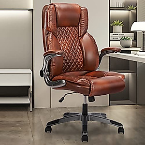 REFICCER Executive Home Office Chairs, Ergonomic High Back Swivel Computer Desk Chairs with Flip up Arms and Height Adjustment, Office Task Desk Chair Swivel Home Comfort Chairs (9301 Brown)