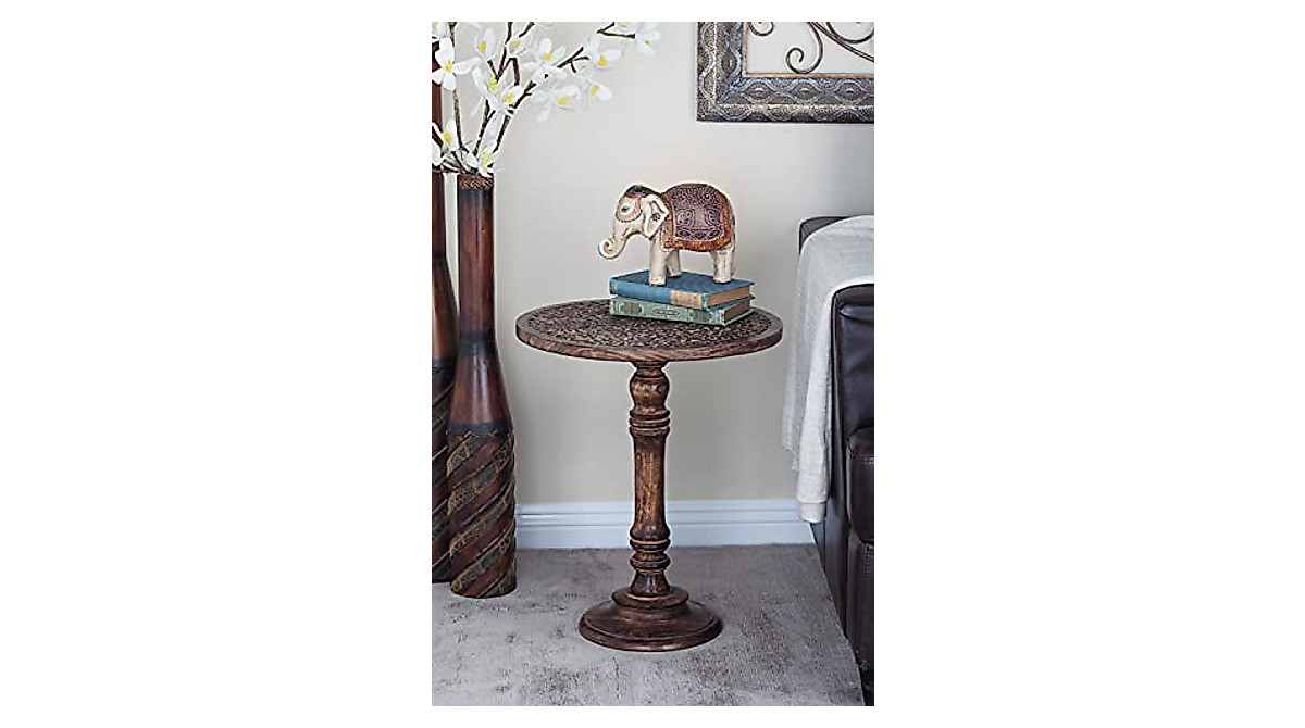Deco 79 Mango Wood Floral Accent Table | Handmade Traditional Design