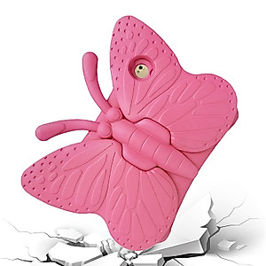 Feiten for iPad Kids case, 3D Cartoon Butterfly Non-Toxic EVA Light Weight Kid Proof Shockproof case with Kickstand for ipad 5/ ipad 6 /ipad pro 9.7/ New iPad 2017 case (Rose)