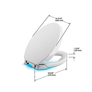 KOHLER 5588-0 Purefresh Elongated Nightlight, Grip-Tight Bumpers, Quiet-Close Release Hinges, Quick-Attach Hardware, No Slam Toilet Seat, White