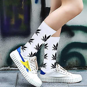 Lystaii 5 Pairs Weed Leaf Printed Cotton Socks Unisex Maple Leaf Printed Socks (Multicolor, Large)