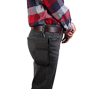 Universal Vertical Phone Holster Case with Belt Loop Carabiner Clip Carrying Pouch for Google Pixel 6 / Pixel 4 XL / Pixel 3a XL, Galaxy S21 Plus / S20 FE / S10 Plus / Note 20 / Note 10+ Plus, TCL 10L