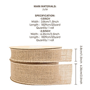 Vitalizart Wired Burlap Ribbon 1.5 in x 20 Yd Burgundy Natural Jute Ribbon for Crafts,Christmas Decoration,Wreaths, Gift Wrapping