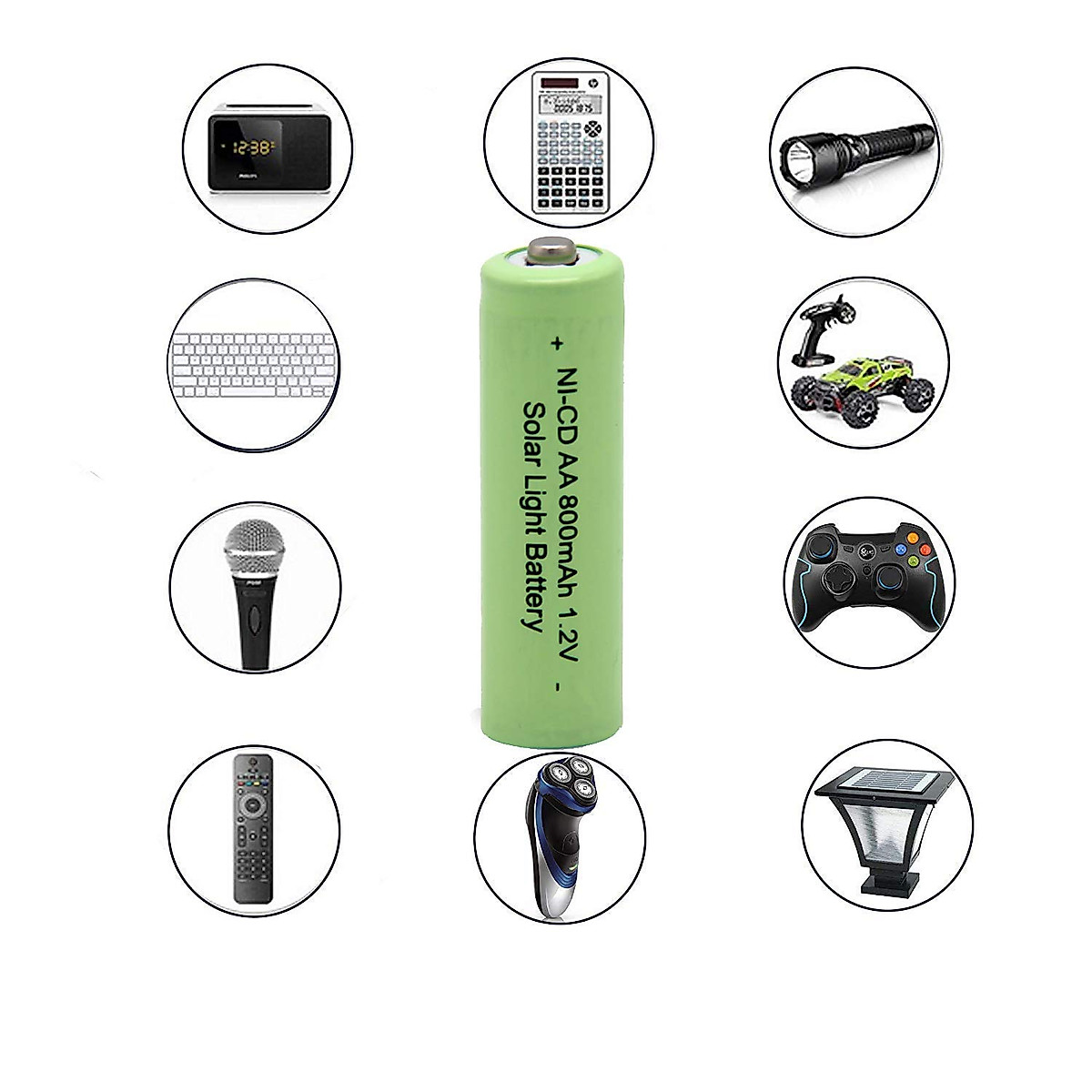 XUNTU 20 Pack Combo AA NiCd 1.2V 800mAh Rechargeable Battery for Solar Outdoor Lights Lamp Garden Yard Lawn