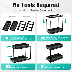 Under Sink Organizers and Storage, LUX DAILY Bathroom Storage with 2-Tier Sliding Storage Shelves, Kitchen Under Sink Organizer for Under Kitchen Bathroom Sink, Countertop Organizer
