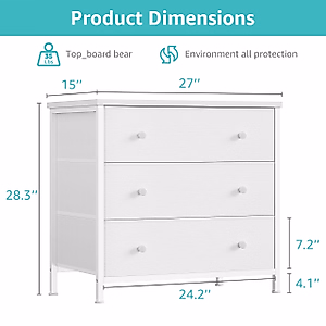 BOLUO White Nightstand with Fabric Drawers, Large Night Stand 3 Drawer Dresser for Bedroom, Closet, Girls Modern