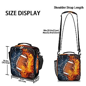 Football Kids Lunch Boxes, Fire Soccer Insulated Lunch Bag for Kids with Adjustable Shoulder Strap, School Lunch Box Container for Boys & Girls, Reusable Adults Lunch Tote for Work Travel
