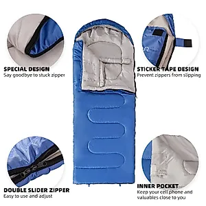 Softan Camping Hooded Sleeping Bag, Water Resistant, Ultralight and Compact Bags are Perfect for Adults Hiking, Traveling & Outdoor Activities