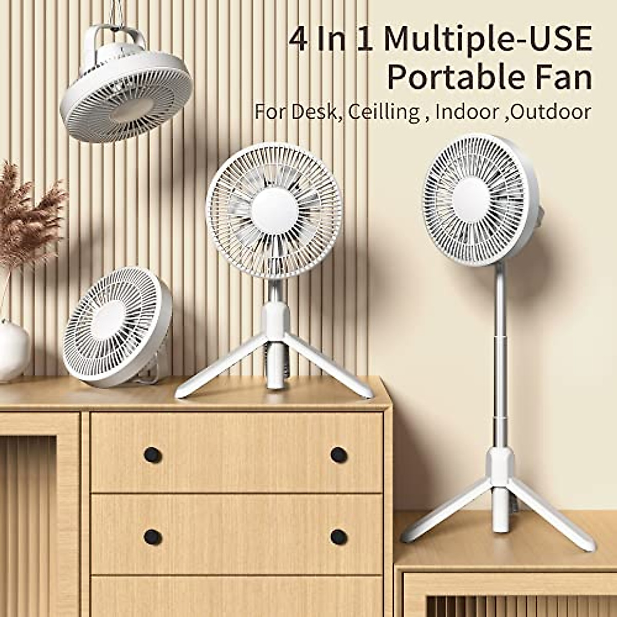 KinYiLO 4 In 1 Multiple Use Portable Fan for Desk,Home,Office,Indoor,Bedroom, Height Adjustable Tablet/Floor Fan, USB Fan with Tripod Stand, 4000mah Rechargeable Battery Operated, Remote Control
