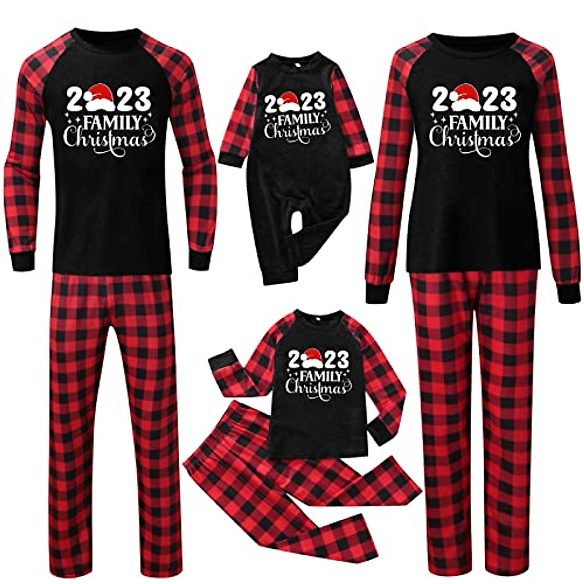 CHEEKEY Family Matching Christmas Pajamas Red Buffalo Plaid Xmas Holiday Sleepwear Jammies Clothes Long Sleeve PJs Set (Family Christmas 2023 - Black, Women/M)