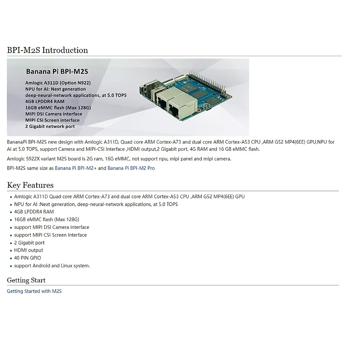 youyeetoo Banana pi BPI-M2S Single Board Computer - AI Computer Vision Applications - Dual GbE/HDMI 2.1/MIPI-CSI/MIPI-DIS - Support Android Linux, Adapt to BPI-RTL8822CS WiFi (A311D Version)