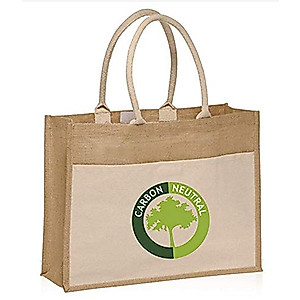 TBF Jute Burlap Tote Bags w/Canvas Front Pocket Easy-to-Decorate Vintage Totes for Rustic Chic Weddings, Shopping, Travel, Arts & Crafts Bags (Pack of 6)