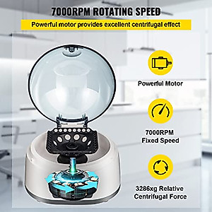 VEVOR Centrifuge Machine, 7000RPM Lab Centrifuge Machine Max. 3286xg RCF Scientific Mini Centrifuge with 2 in 1 Rotor for Lab Hospital College, fits 0.2/0.5/1.5/2mL Tubes, 0.2/0.5mL Adapters Included