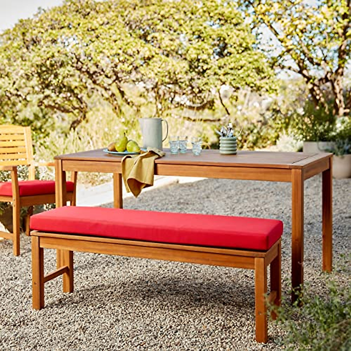 Amazon Aware FSC Certified Outdoor Bench with Cushion, Acacia Wood, Natural Finish