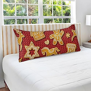 Gingerbread Cookies Christmas Pillowcase for Hair and Skin Body Pillow Cover Long Body Pillowcase 20"X 54" Fluffy Pillow Case with Zipper for Sleeping