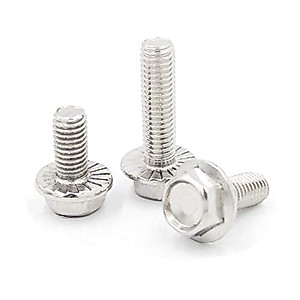L-A M6-1.0 x 45mm Flanged Hex Head Bolts Hexagon Screws, Serrated Flange Hex Lock Nut, Fully Threaded, 304 Stainless Steel A2-70（10 Set）