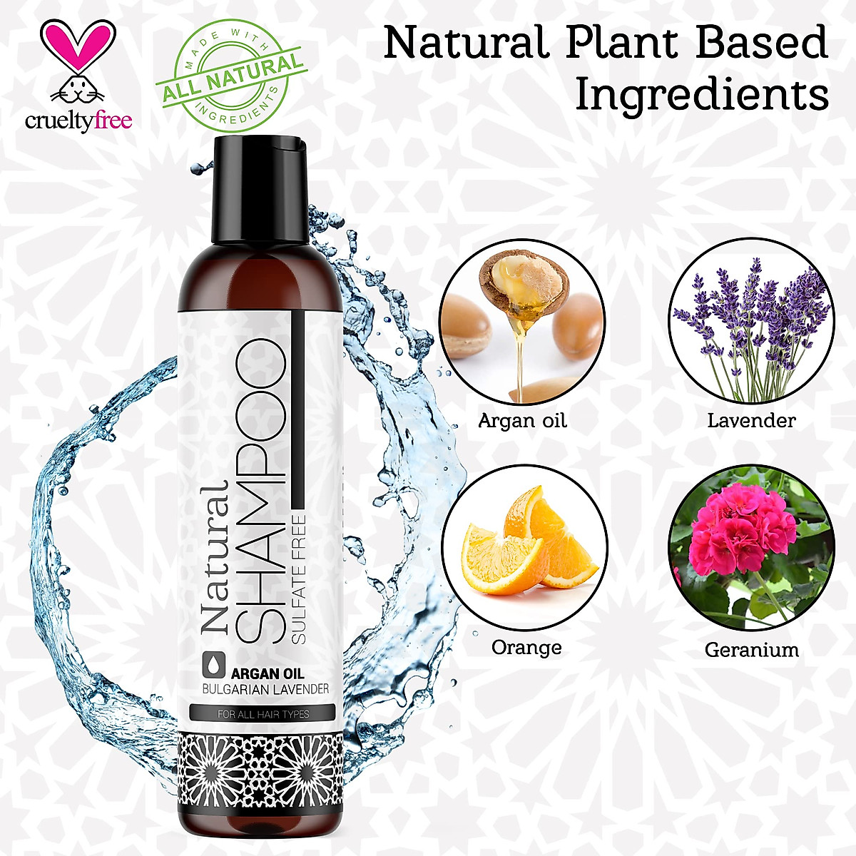 Morgan Cosmetics 8 Oz EWG Certified Sulfate Free Argan Oil Shampoo Lavender for Damaged Hair - Argan Shampoo Is Also Paraben Free and Synthetic Fragrance Free (Made in USA)