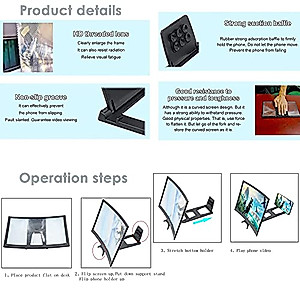12" HD Screen Magnifier for Cell Phone, Honttevis 3D Curved Screen Phone Magnifier for Videos, Movies and Gaming, Foldable Phone Magnifying Screen Works with iPhone/Android Smart Phone Devices.