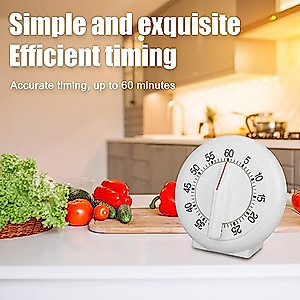 Kitchen Timer, Round Mechanical Timer, Plastic Timer, 60 Minutes Duration Counter Alarm Clock, for Home Kitchen, White