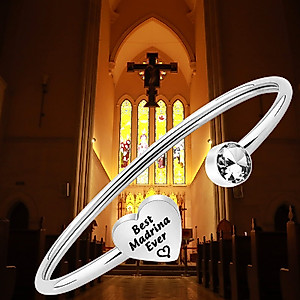 PENQI Godmother Bracelet Best Madrina Ever Cuff Bangle Madrina Gift from Godchild Christening Jewelry Baptism Gift (Best Madrina Ever Bangle)