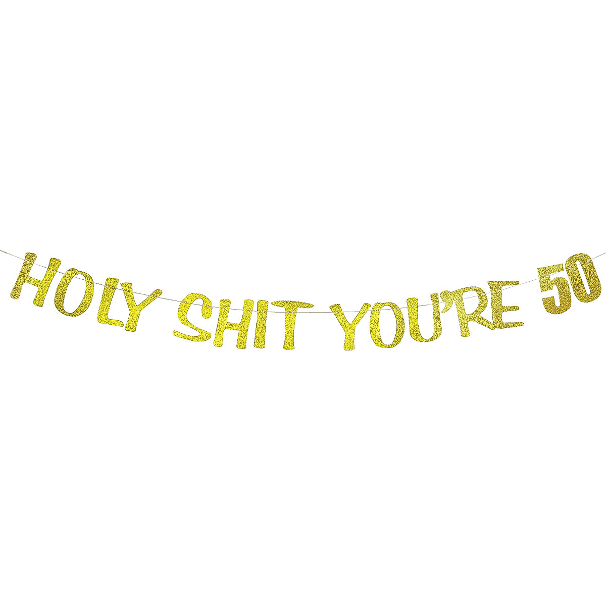 Holy Shit You're 50 banner，50th birthday banner，Womens Mens Gold Glitter Birthday Party Decoration，Fun 50th Birthday Party Supplies。