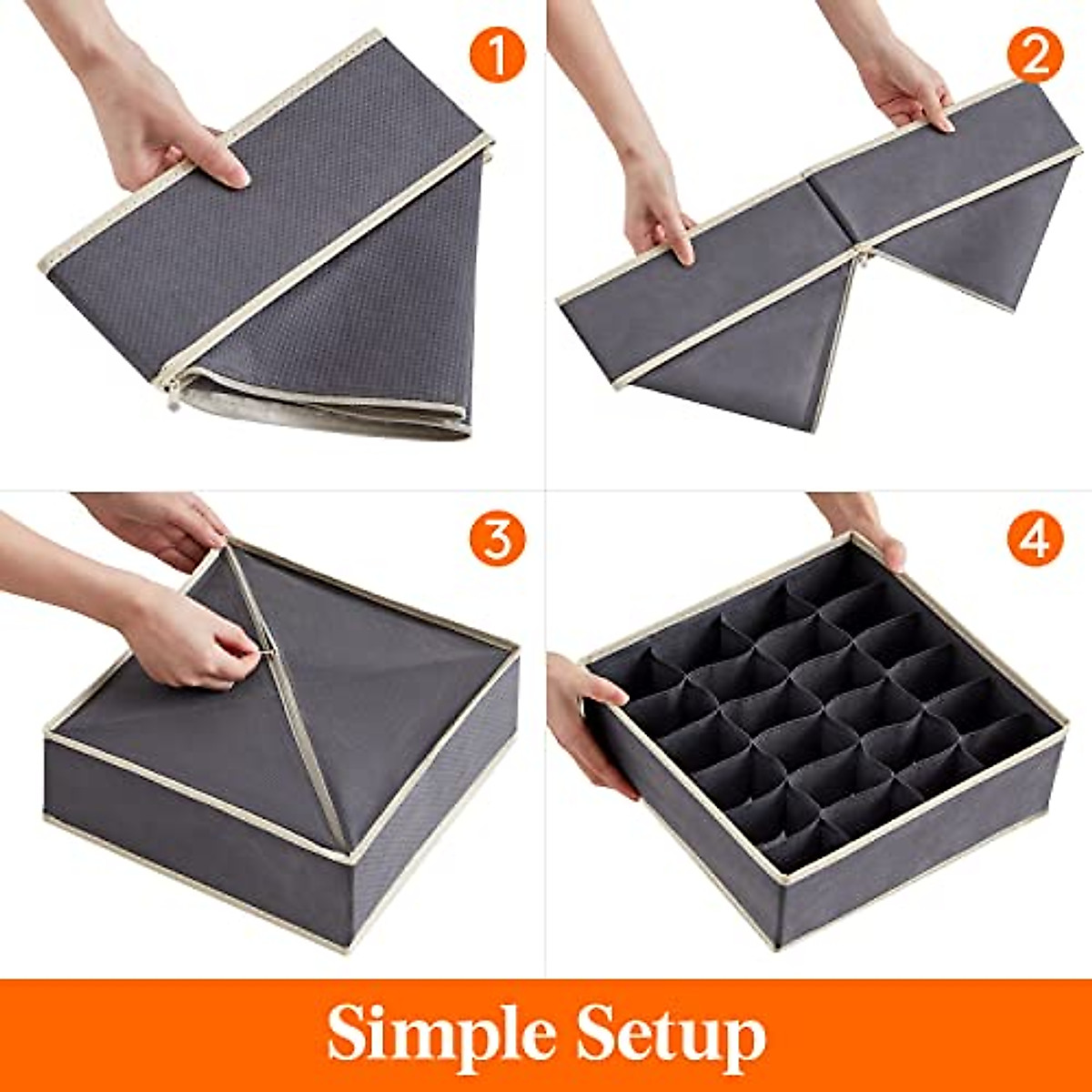 Lifewit Drawer Underwear Organizer Divider 4 Pieces Fabric Foldable Dresser Storage Basket Organizers and Storage Bins for Storing Bra, Lingerie, Undies, Grey