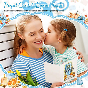 Piklodo 48 Set Fall Thanksgiving Cards with Envelopes and Stickers Watercolor Blue Thank You Cards Pumpkin Note Cards Autumn Greeting Cards Blank Cards for Birthday Wedding Bridal Shower Baby Shower