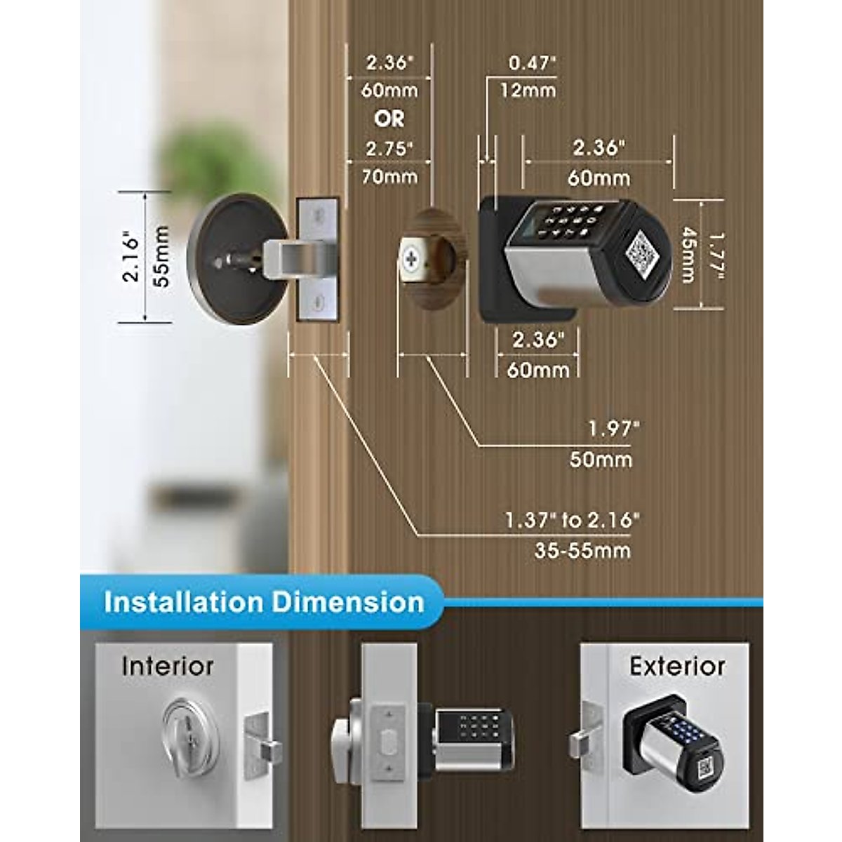 WELOCK Safer Keyless Entry Door Lock Deadbolt, Smart Bluetooth Locks Deadbolt Digital Electric Door Lock with Keypad APP Control IC Card Mechanical Key, Easy to Install