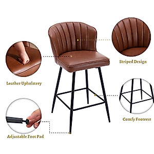 EALSON 26 Inch Counter Height Bar Stools Set of 4 Leather Counter Stools with Back Modern Comfortable Bar Chairs with Metal Footrest Upholstered Kitchen Island Stools for Home Bar Dining Room, Brown