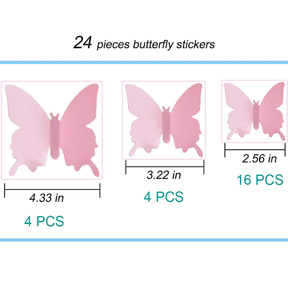 24 PCS Butterfly Wall Decals Butterflies Decor Stickers for Home Decorations Kids Room Bedroom Decor (Pale Pink)
