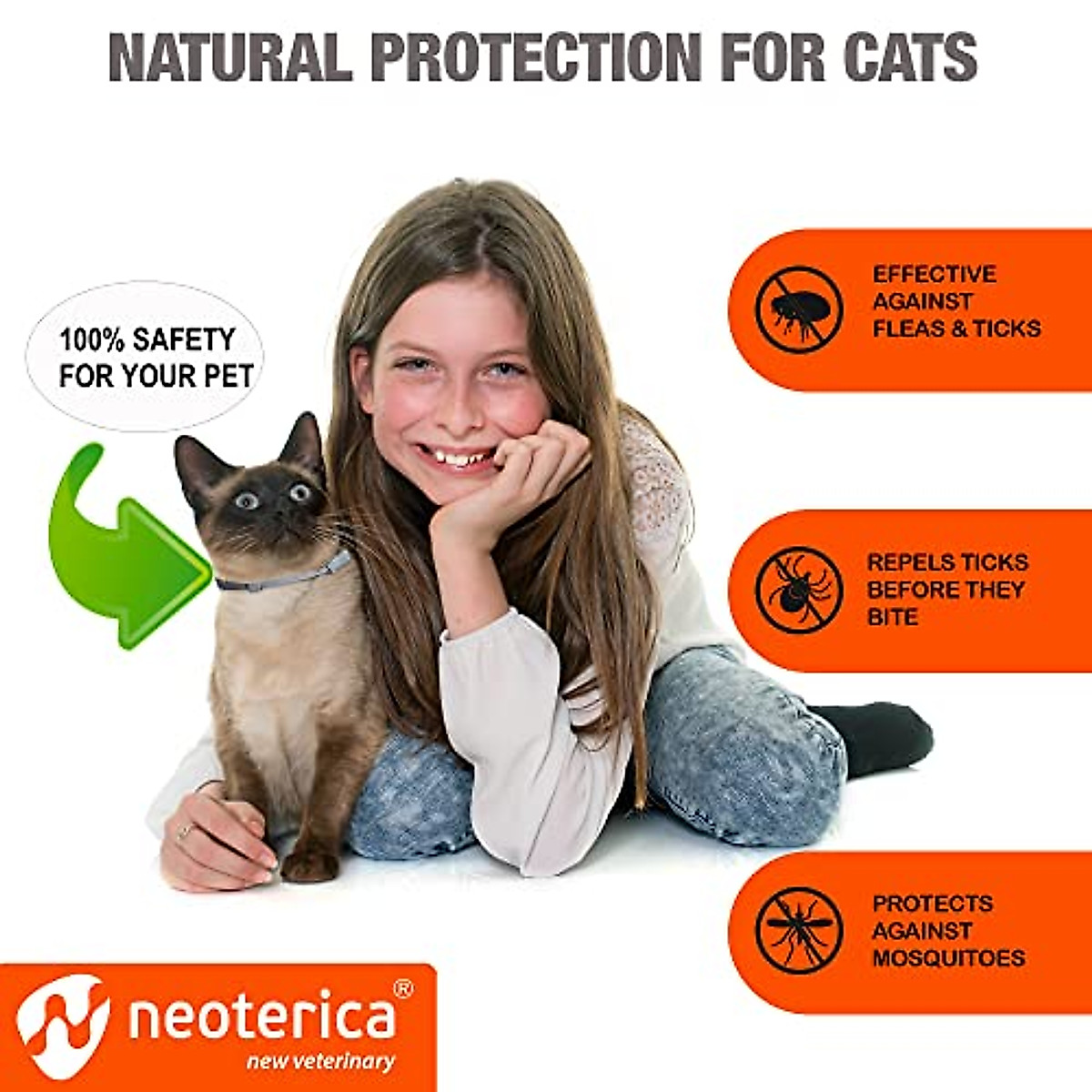 Natural Flea & Tick Collar for Cats - 6 Months Control of Best Prevention & Safe Treatment - Anti Fleas and Ticks Essential Oil Repellent (1 Pack)