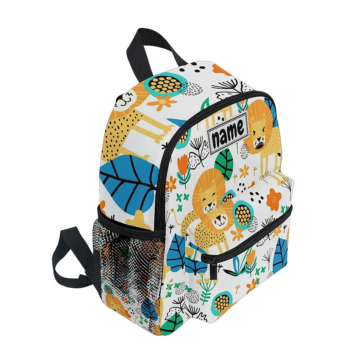 Glaphy Custom Kid's Name Backpack, Cute Lion and Tropical Plants Toddler Backpack for Daycare Travel Personalized Name Preschool Bookbag for Boys Girls