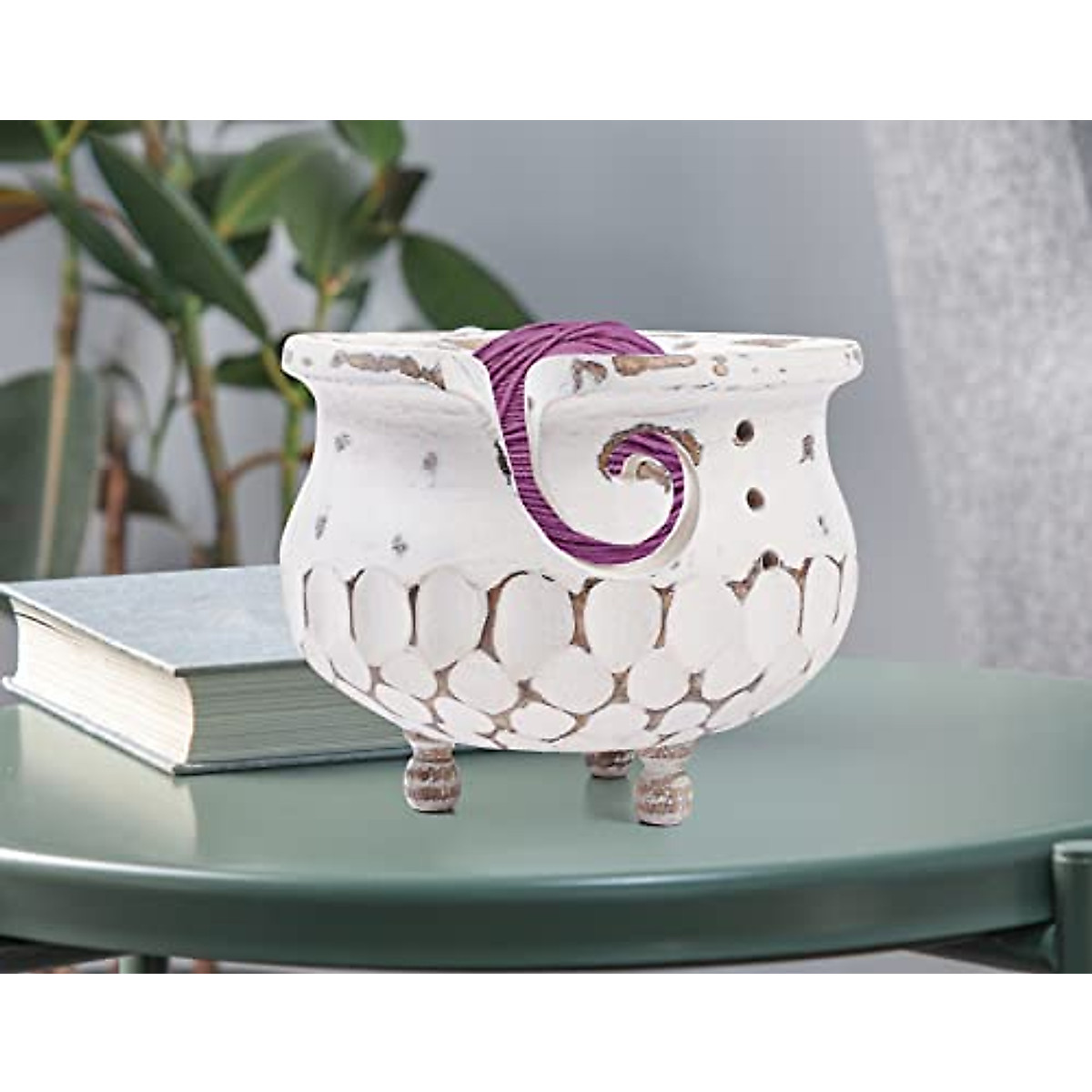 Knitting and Crochet,Knitting Bowl in Wood White 6x5 inch,Yarn for Knitting,Crochet Accessories,Crochet Bowl for Yarn,Yarn Bowl,Knitting Yarn,Yarn Storage,Yarn Bowl for Knitting