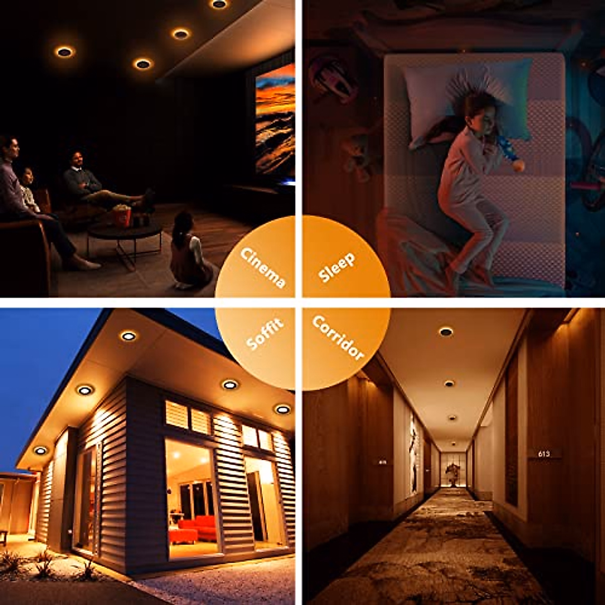 CycevSun 16 Pack Black Recessed Lights 4 Inch with Night Light, Canless Ultra Thin Wafer Downlight Soffit Ceiling Light with Junction Box, Dimmable & 5 Color Selectable, 9W, ETL & Energy Star