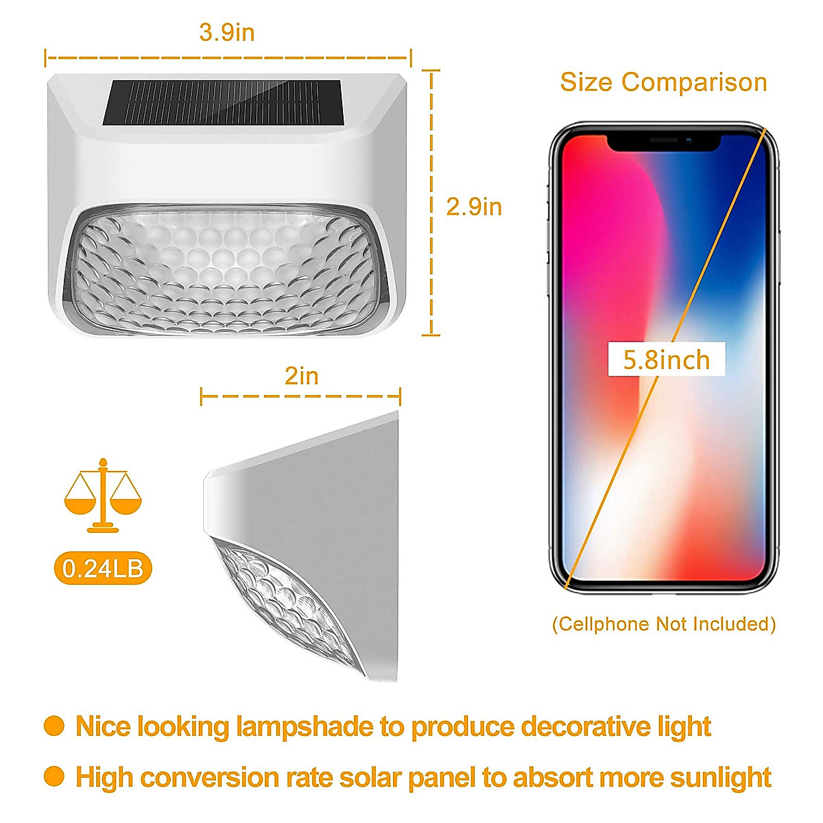 Permanent On All Night Solar Outdoor Lights 6 Pack, 2 Lighting Modes, Warm White/Cool White, IP65 Waterproof, Decorative Lighting for Fence Deck Garden Yard Stair Patio Post Pathway Steps(White)