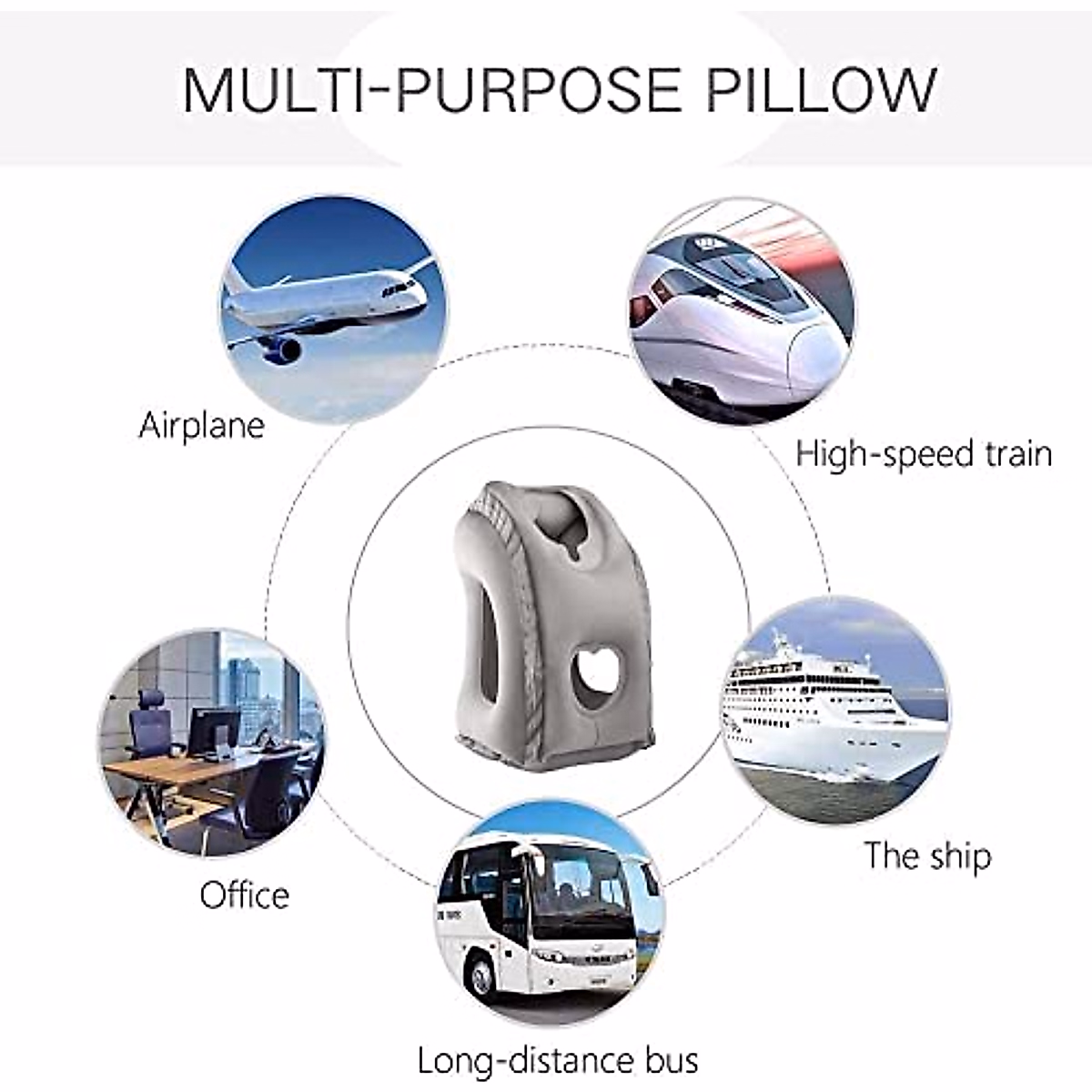 PVC Inflatable Travel Pillow Portable Headrest Chin Support Cushions for Airplane Plane Car Office Rest Neck Nap Pillows,Grey