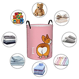 FeHuew I Love You Corgi Bun Collapsible Laundry Basket with Handle Waterproof Fabric Hamper Laundry Storage Baskets Organizer Large Bins for Dirty Clothes,toys,Bathroom